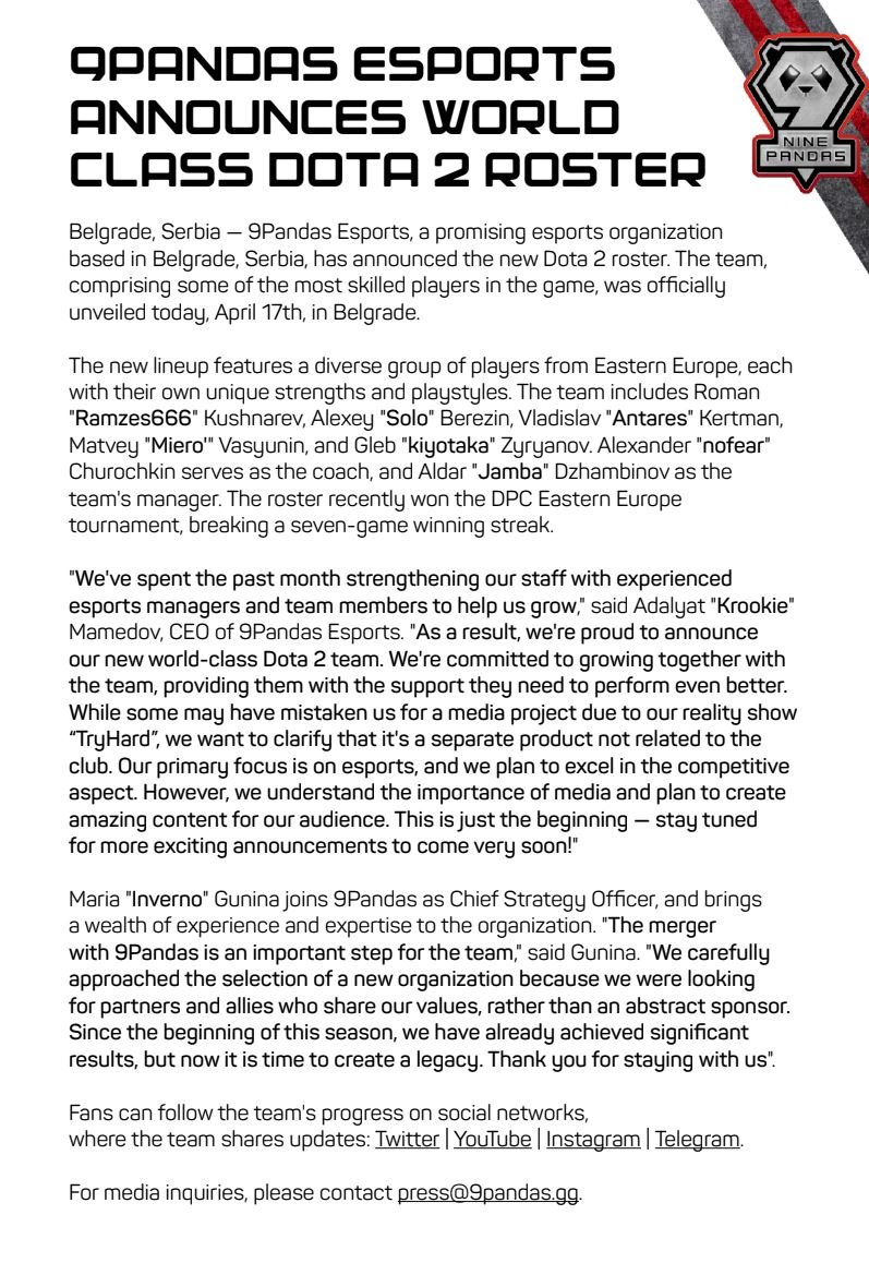9Pandas Esports signs ex-HellRaisers Dota 2 roster | Hawk Live